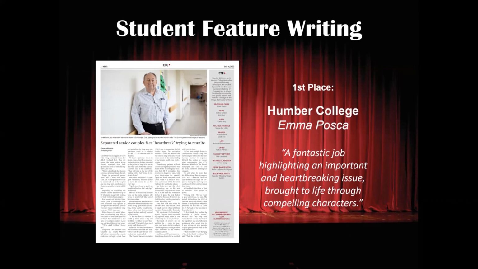 Humber Et Cetera takes first in General Excellency, Student Feature ...